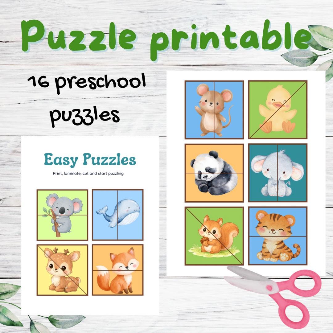 Preschool Animal Puzzle Printable | Toddler Cut & Paste Puzzles | 16 ...
