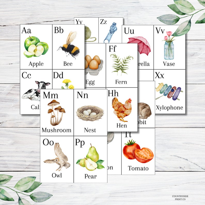 ABC Cards for Kids Watercolor Flash Cards Homeschool Education ABC ...