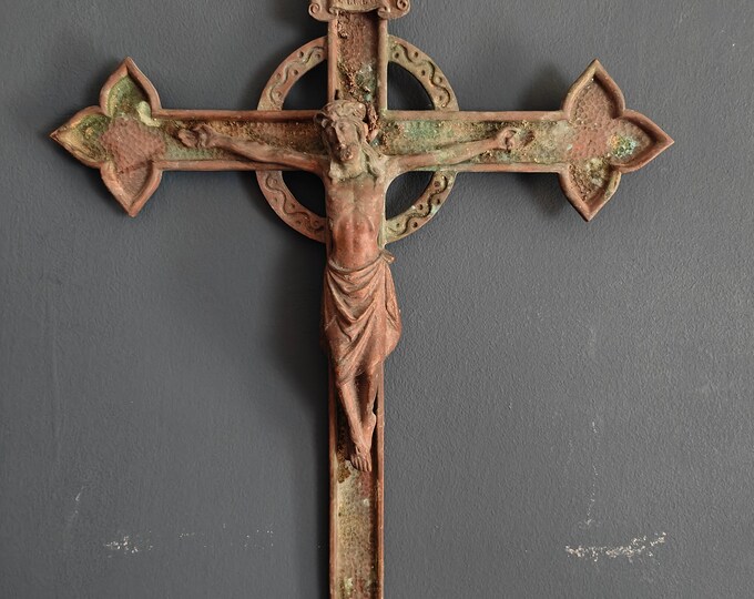 Antique French Copper Crucifix, Mid to Late 19th Century. W 27cm X H 44 ...
