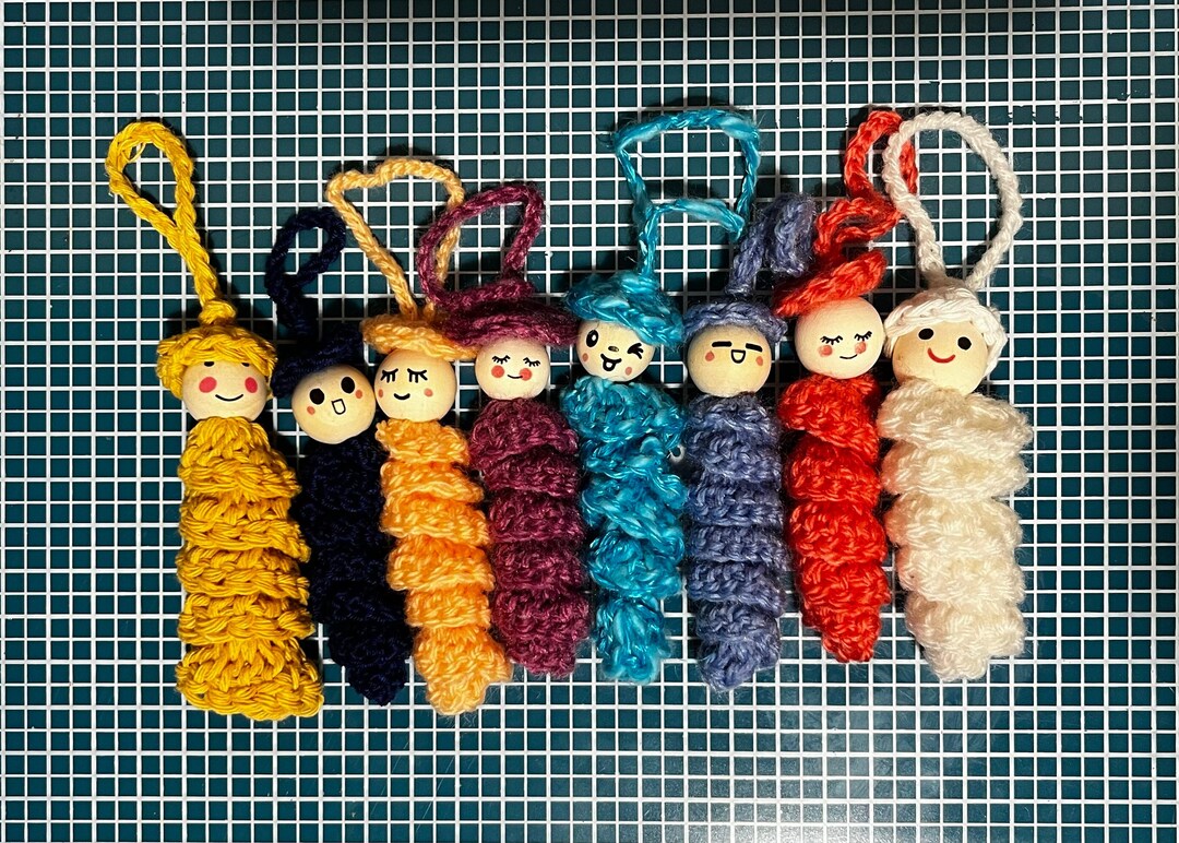 Lucky Caterpillar Worm Worry Worm Rainbow Customizable Hook & Bag Charm ...