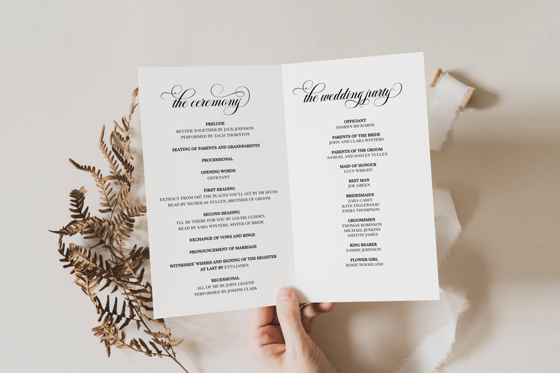 Folded Minimalist Wedding Program Template, Church Program Wedding ...