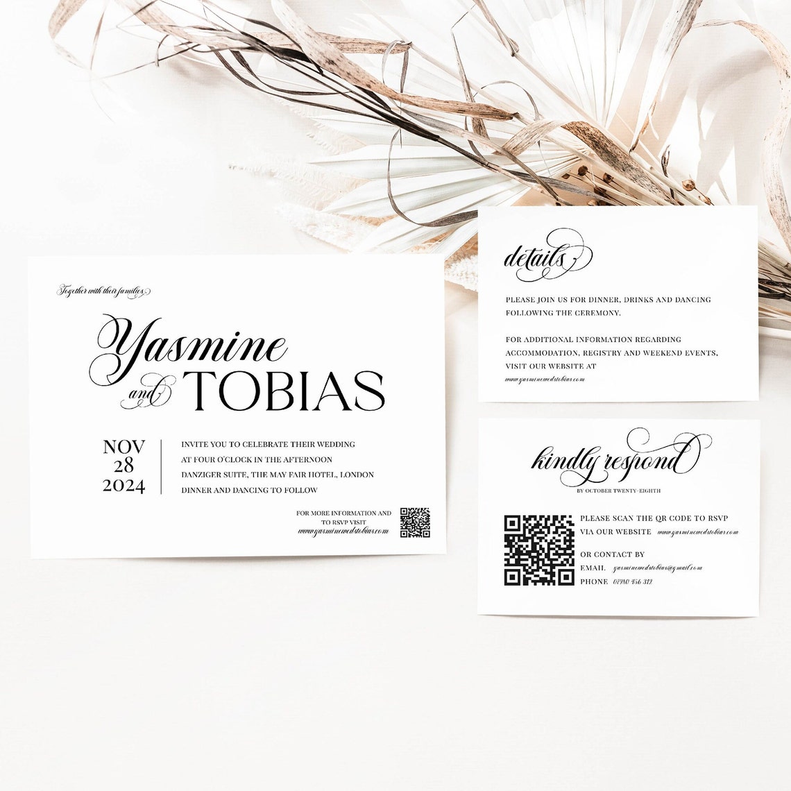 Printable Invitation With QR Code, Minimalistic Wedding Invitation ...