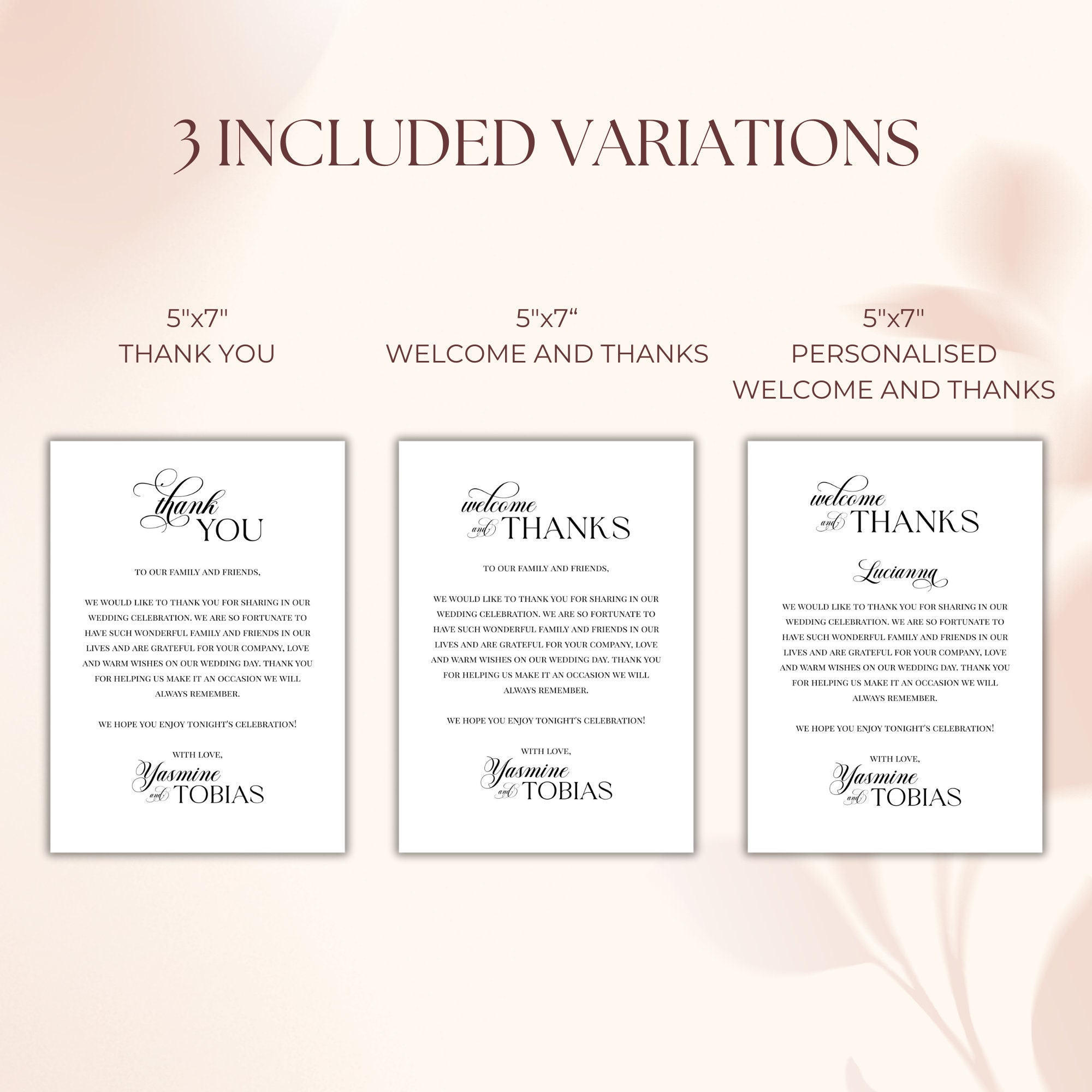Printable Thank You Place Setting With Names, Wedding Thank You Card ...