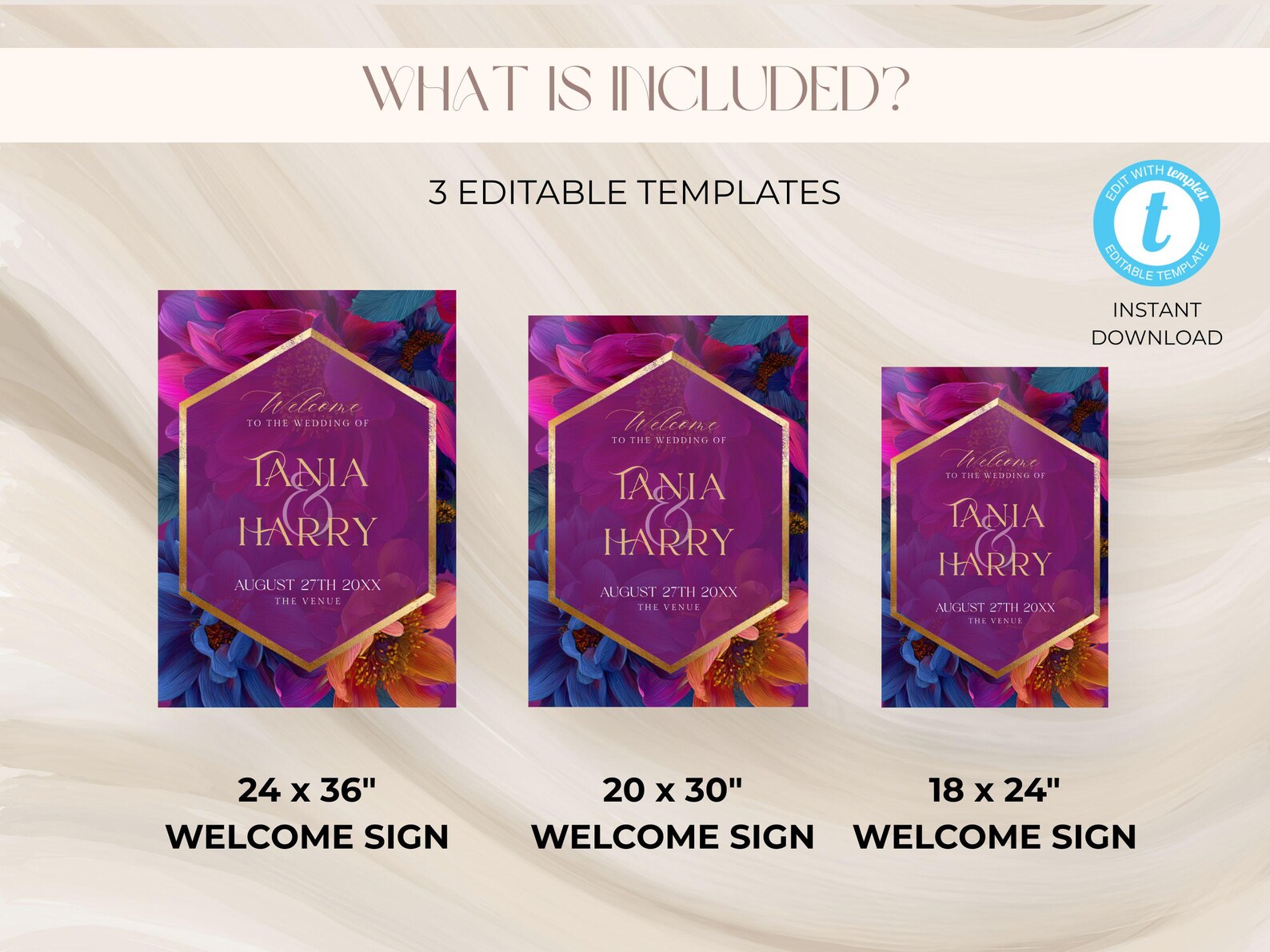 Floral Jewel Tone Wedding Welcome Sign Template, Welcome Poster, Modern ...