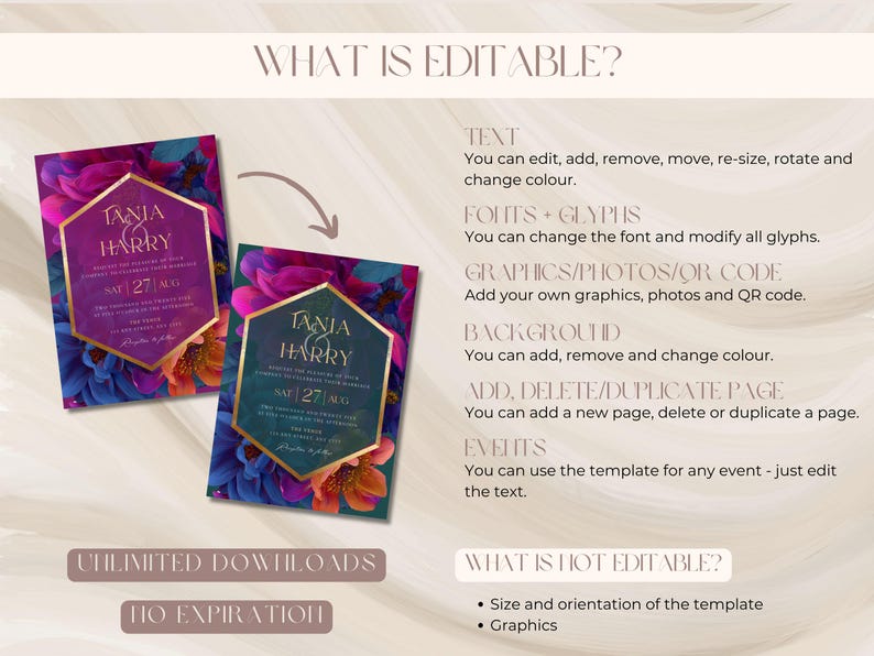 Floral Jewel Tone Wedding Invitation Suite Template, Invitation Set ...