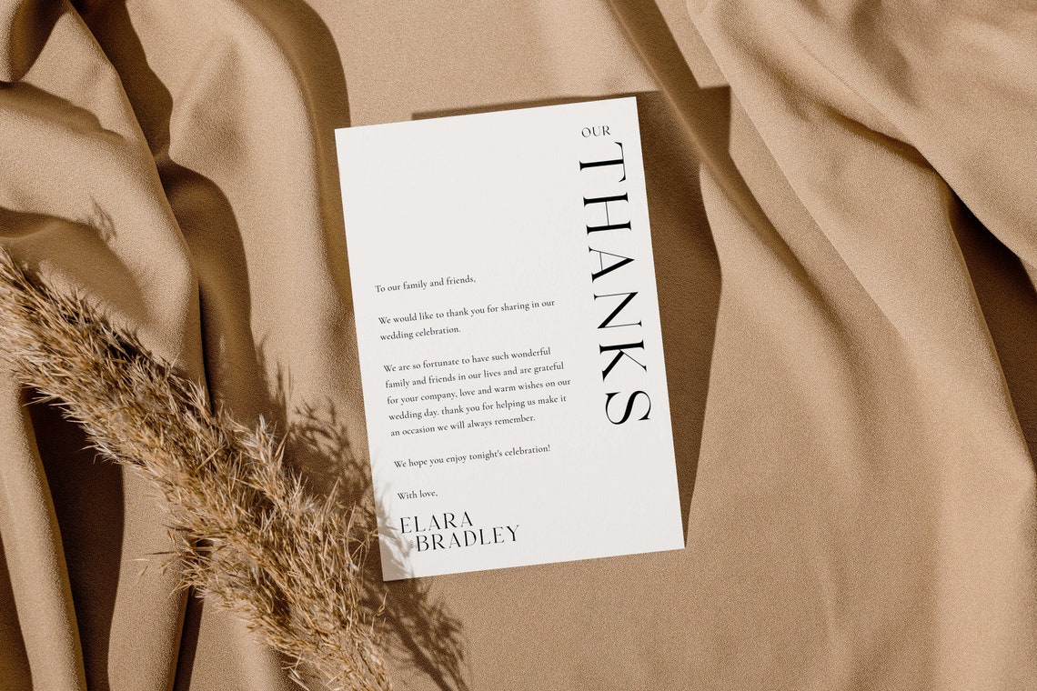 Thank You Place Card, Wedding Thank You Note Template, Instant Download ...