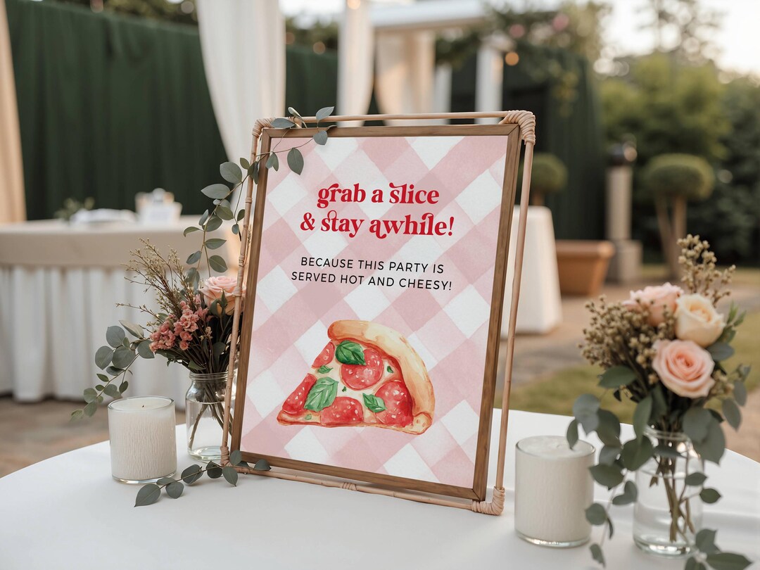 Pizza Our Hearts Baby Shower Snacks Sign Template, Pizza Snack Bar ...