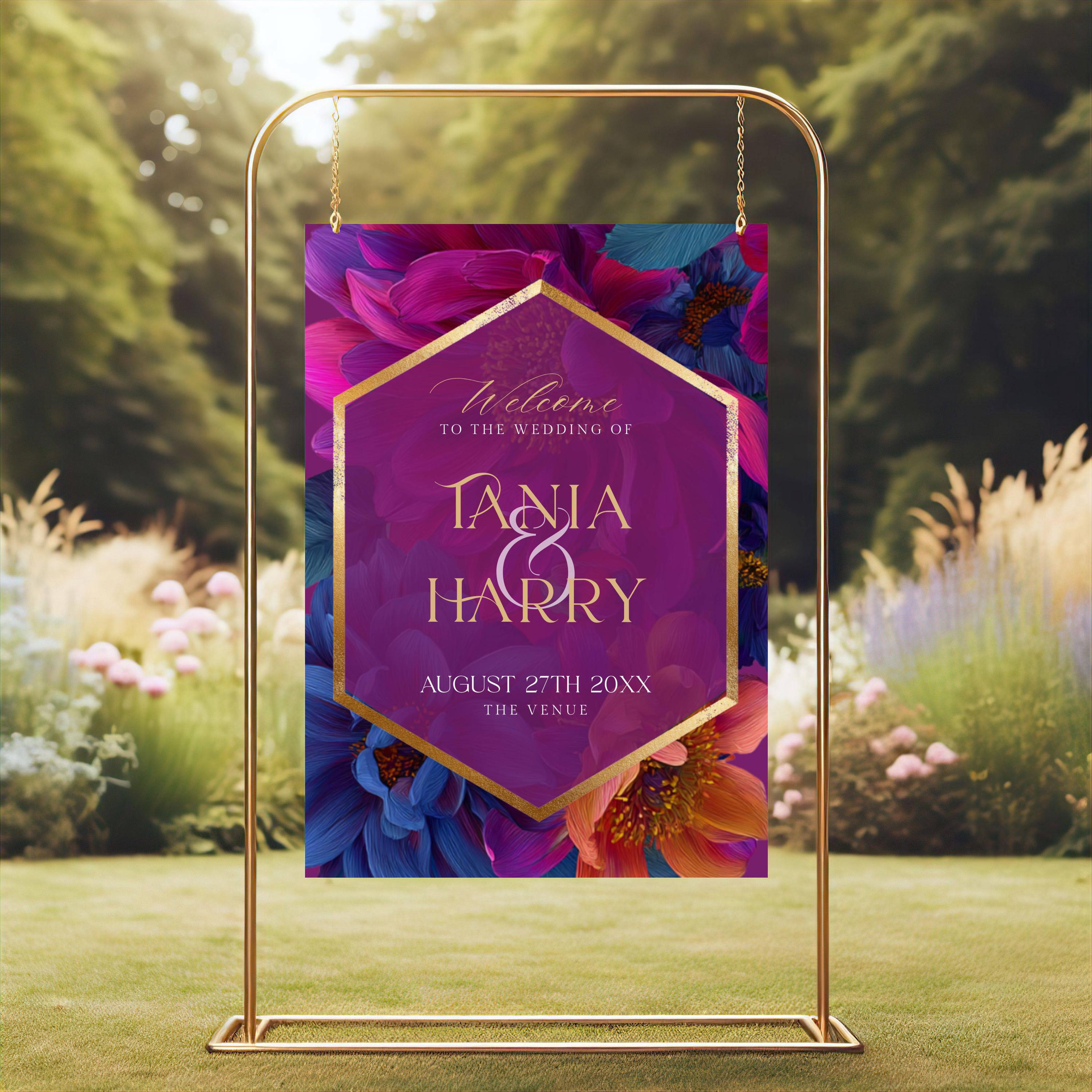 Floral Jewel Tone Wedding Welcome Sign Template, Welcome Poster, Modern ...