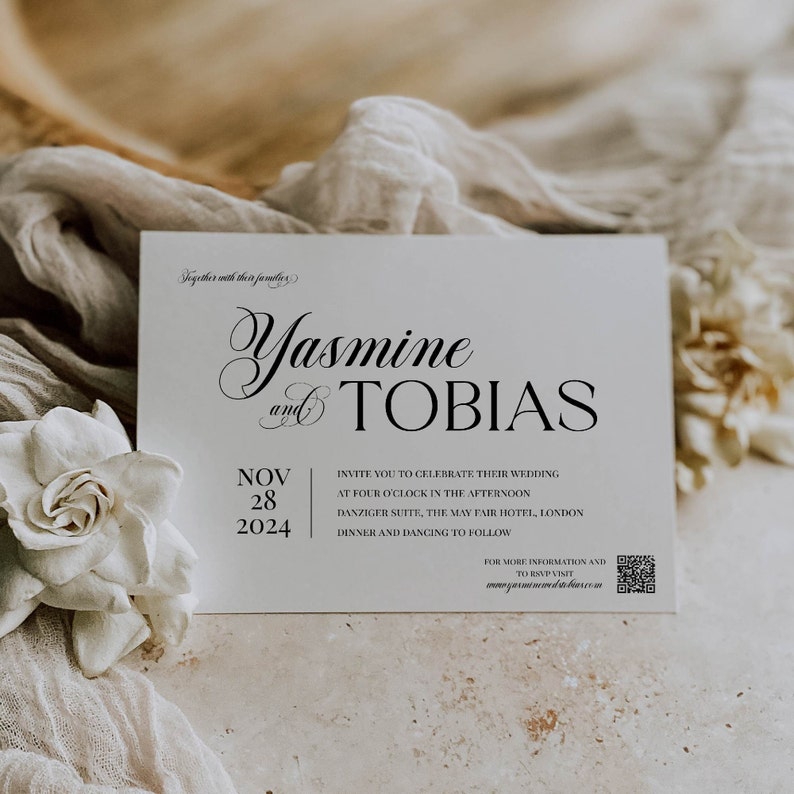 Printable Invitation With QR Code, Minimalistic Wedding Invitation ...