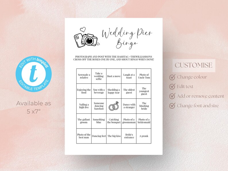 Wedding Pics Bingo, Photo Scavenger Hunt, Wedding Shower Game ...