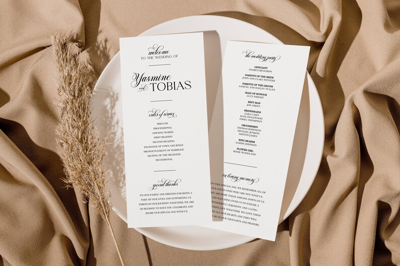 Slim Order of Service, 4x8, Printable Long Ceremony, Minimalist Wedding ...