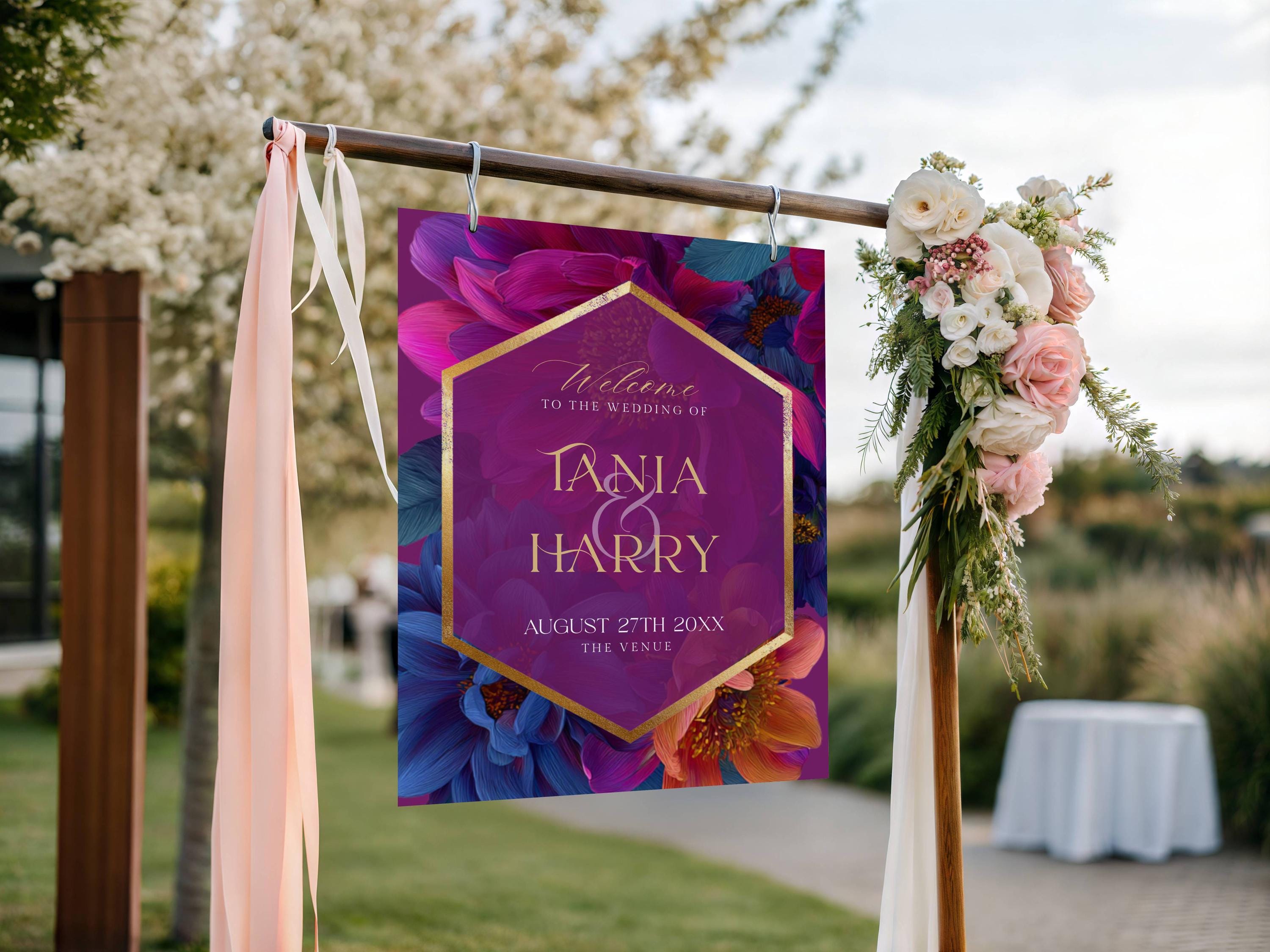 Floral Jewel Tone Wedding Welcome Sign Template, Welcome Poster, Modern ...
