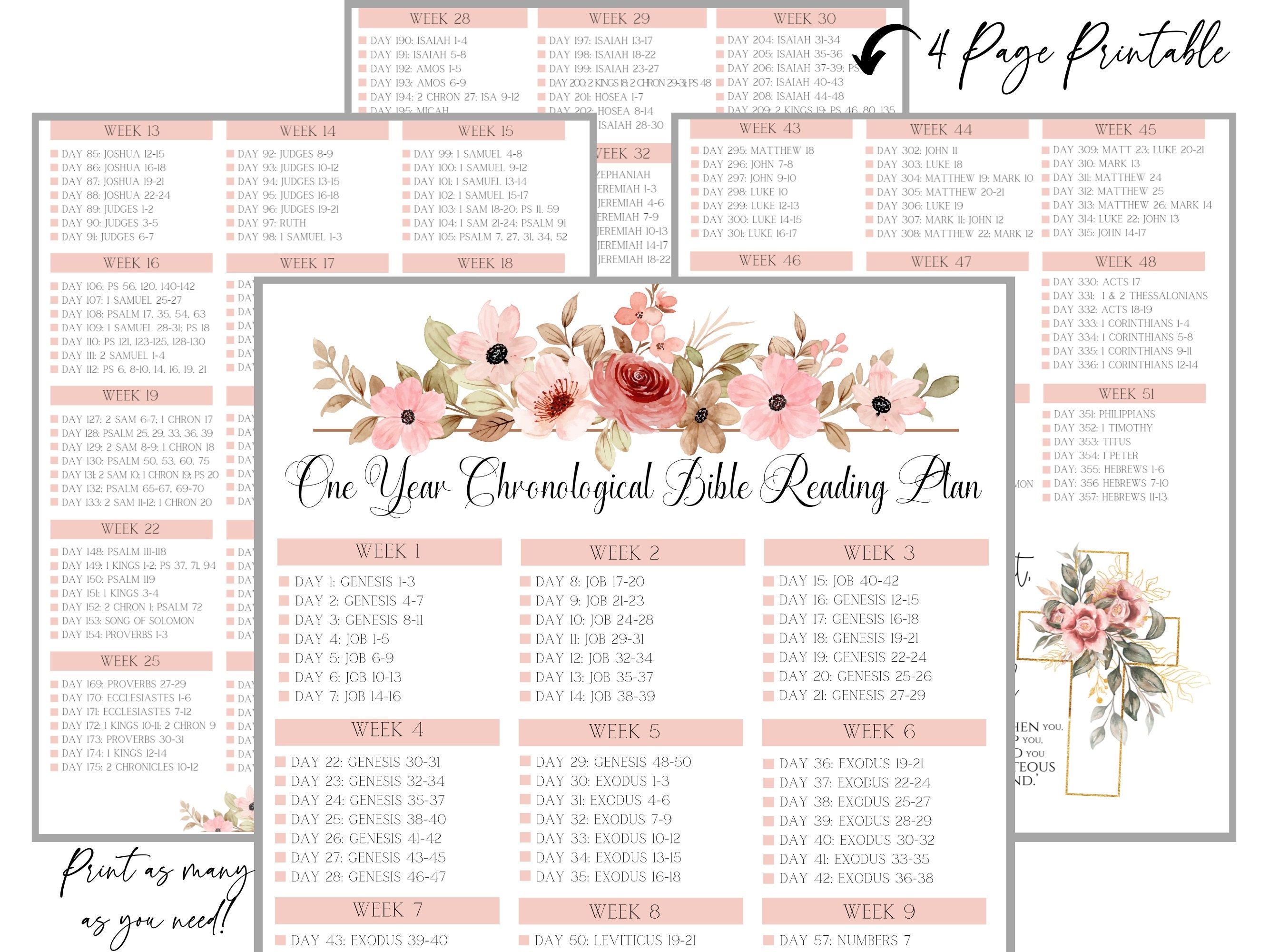 Chronological Bible Reading Plan Printable Bible Tracker One Year Bible ...