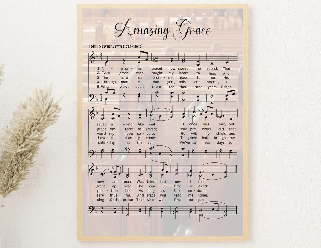 Amazing Grace Artwork Printable Music Sheet Church Pew Artwork ...