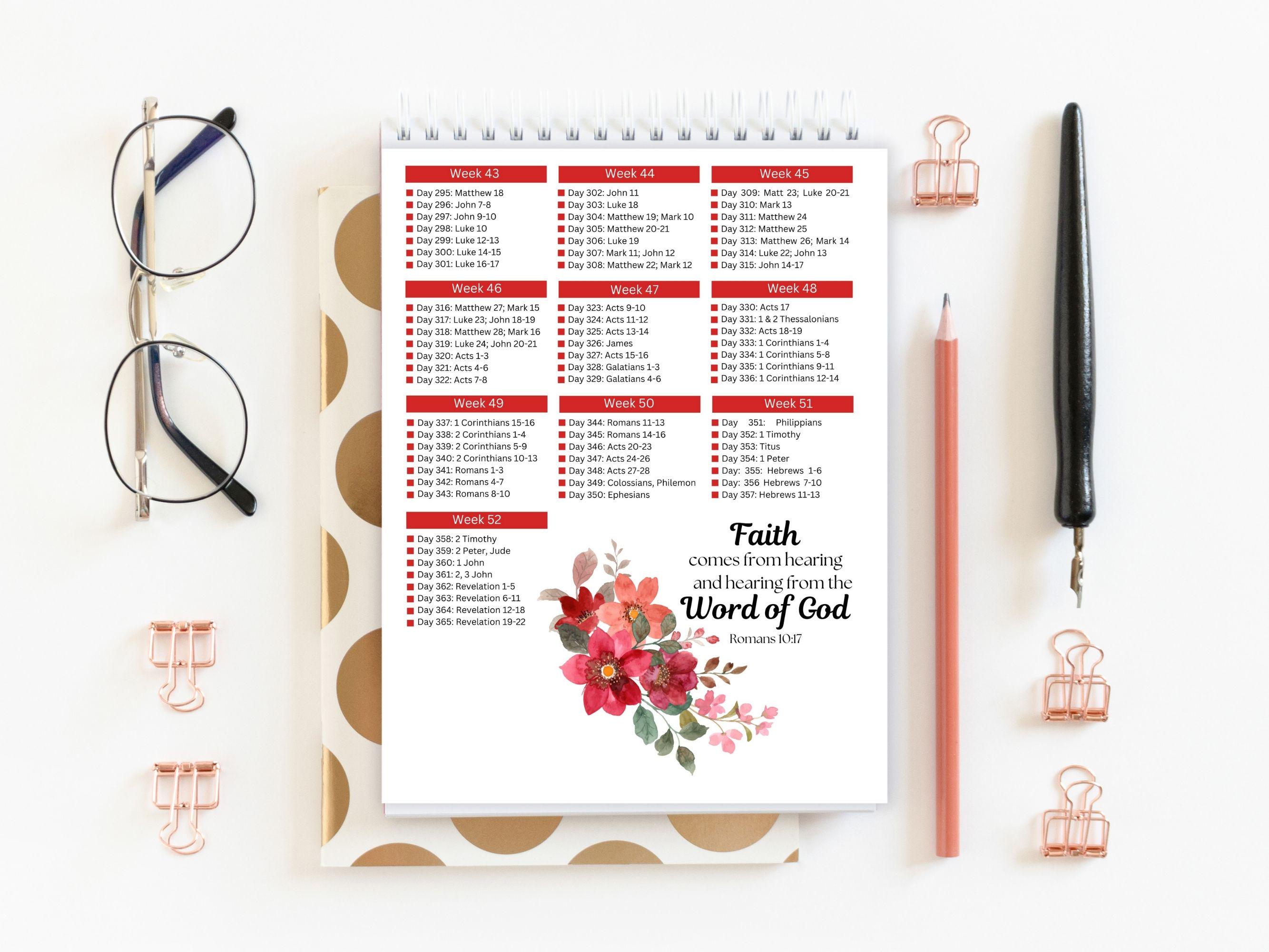 One Year Bible Reading Checklist Printable Bible Plan Chronological 52 ...