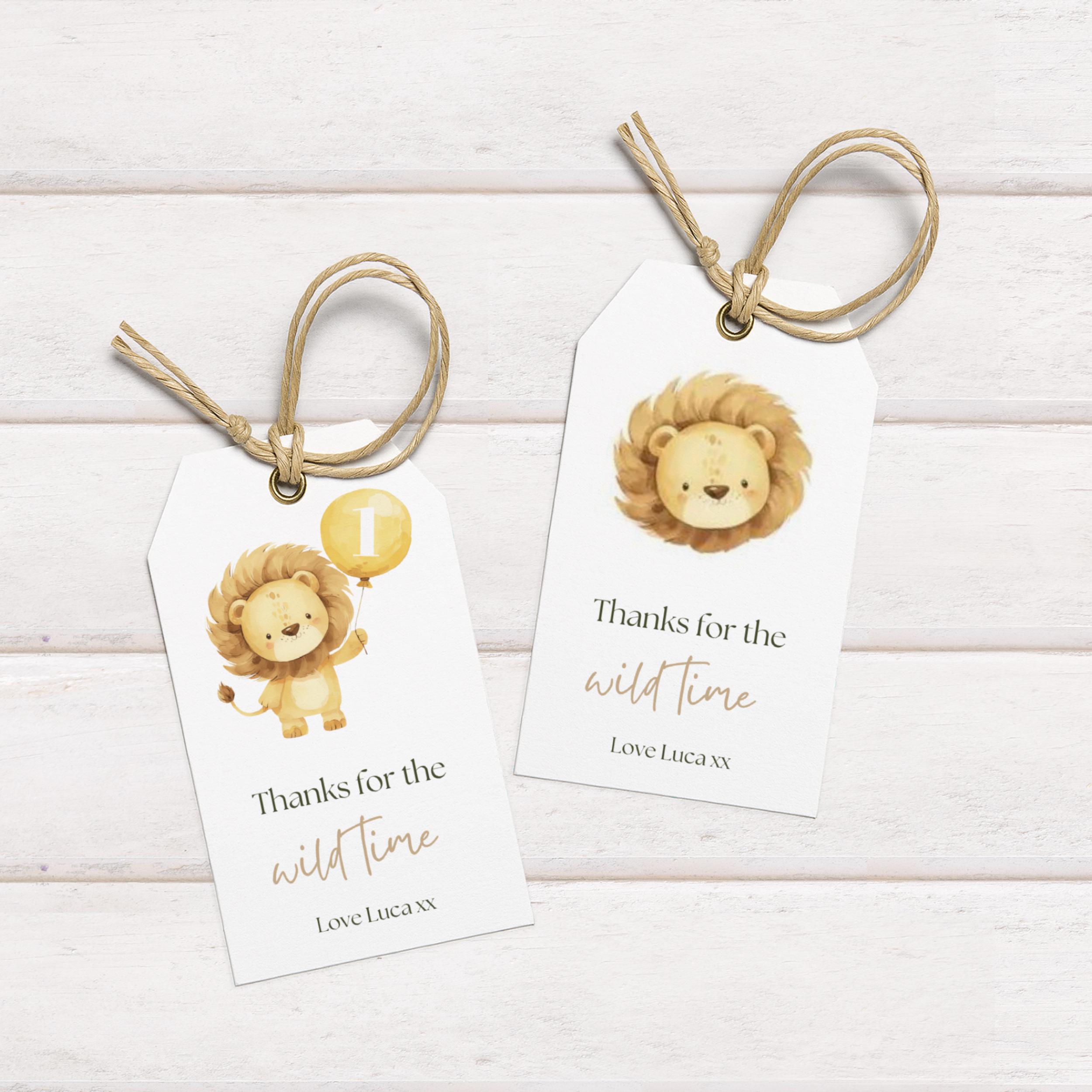 Editable Lion First Thank You Tag, Wild One Birthday Favour Tag, Wild ...