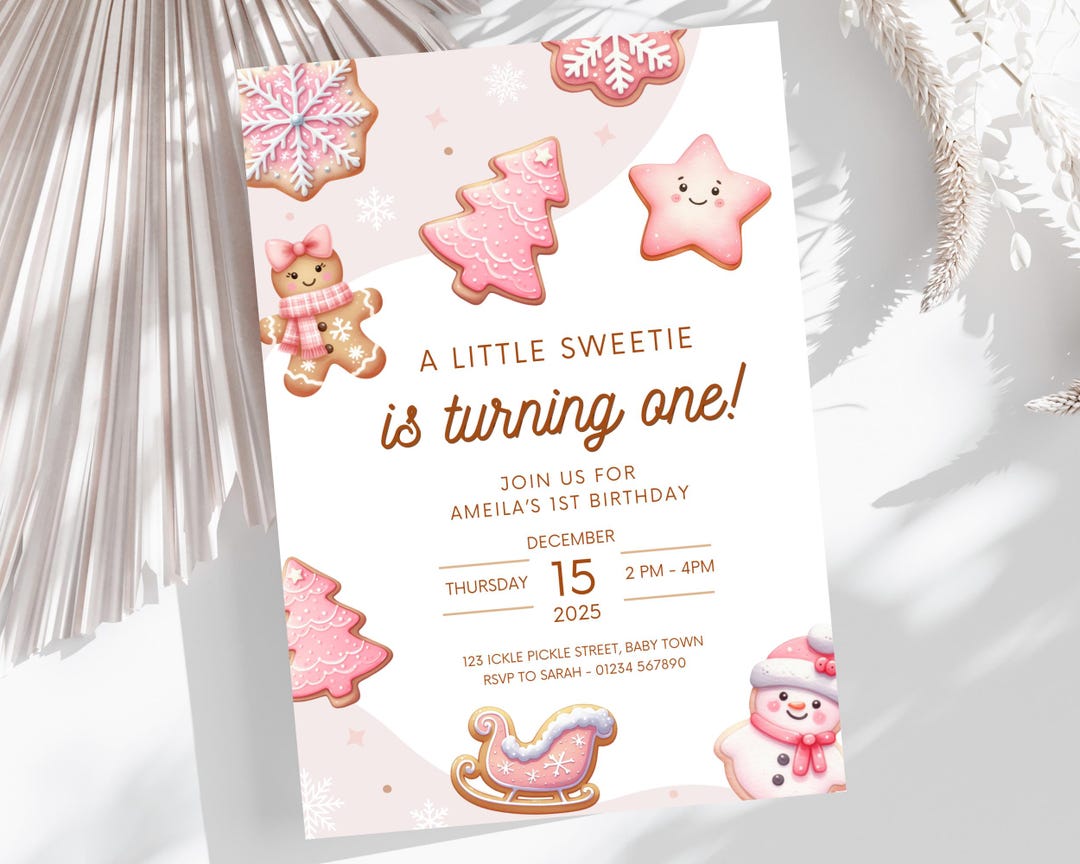 Editable A Little Sweetie Birthday Invitation, Holiday Cookie Party ...