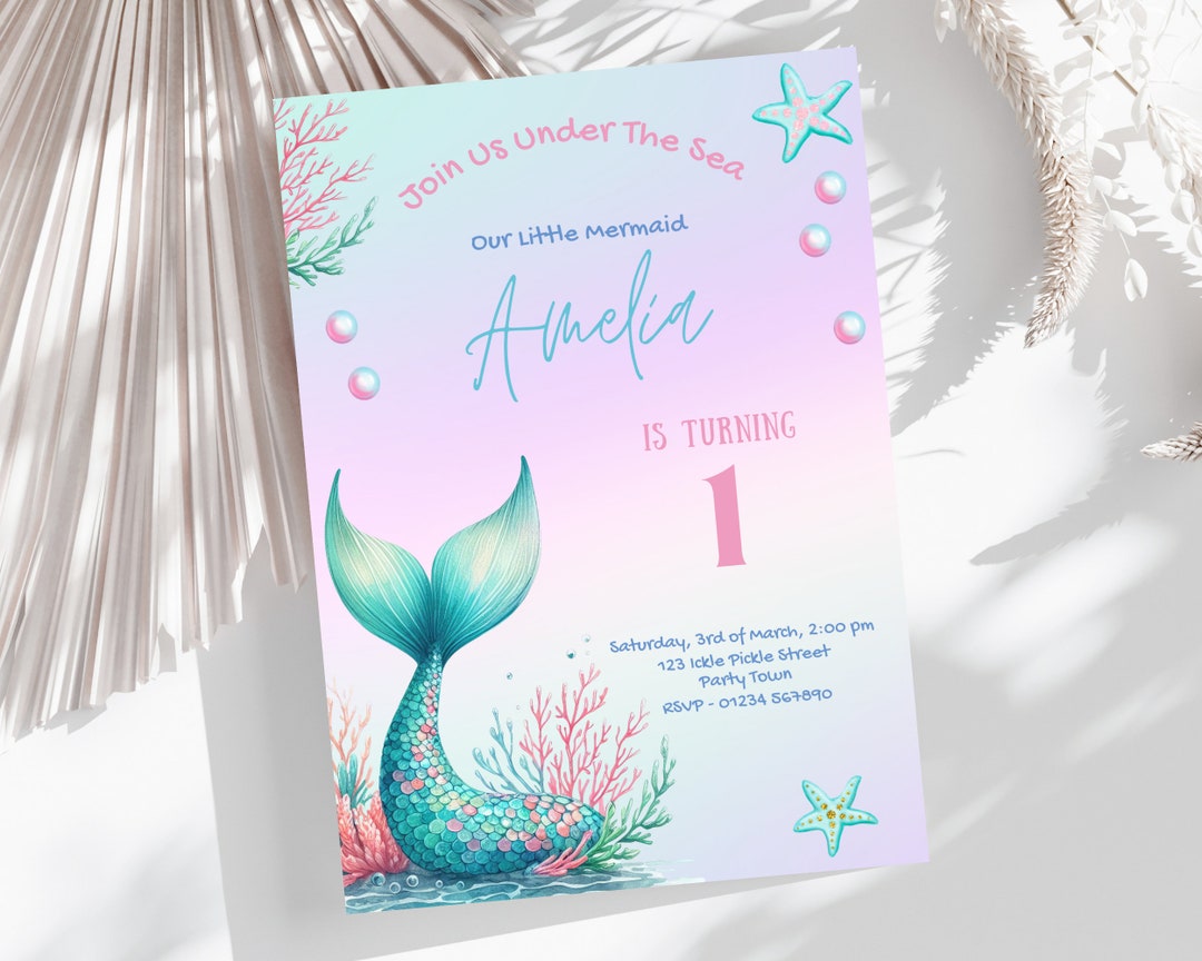 Editable Mermaid Tail Birthday Invitation, Mermaid Under the Sea ...