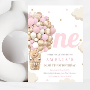 Editable Beary 1st Birthday Invitation, Printable Bear Theme 1st ...