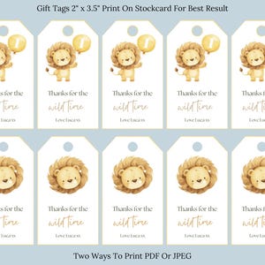 Editable Lion First Thank You Tag, Wild One Birthday Favour Tag, Wild ...
