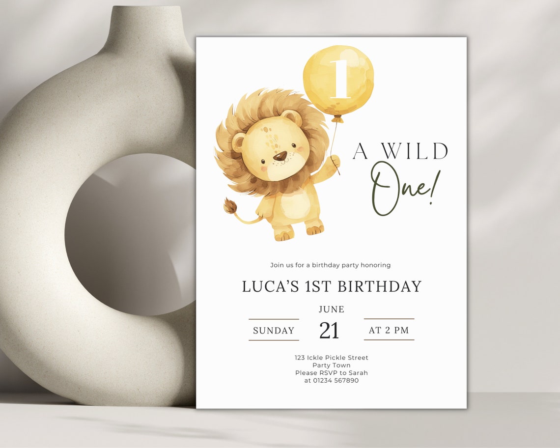 Wild One Lion 1st Birthday Invitation, Jungle Theme (instant Download ...