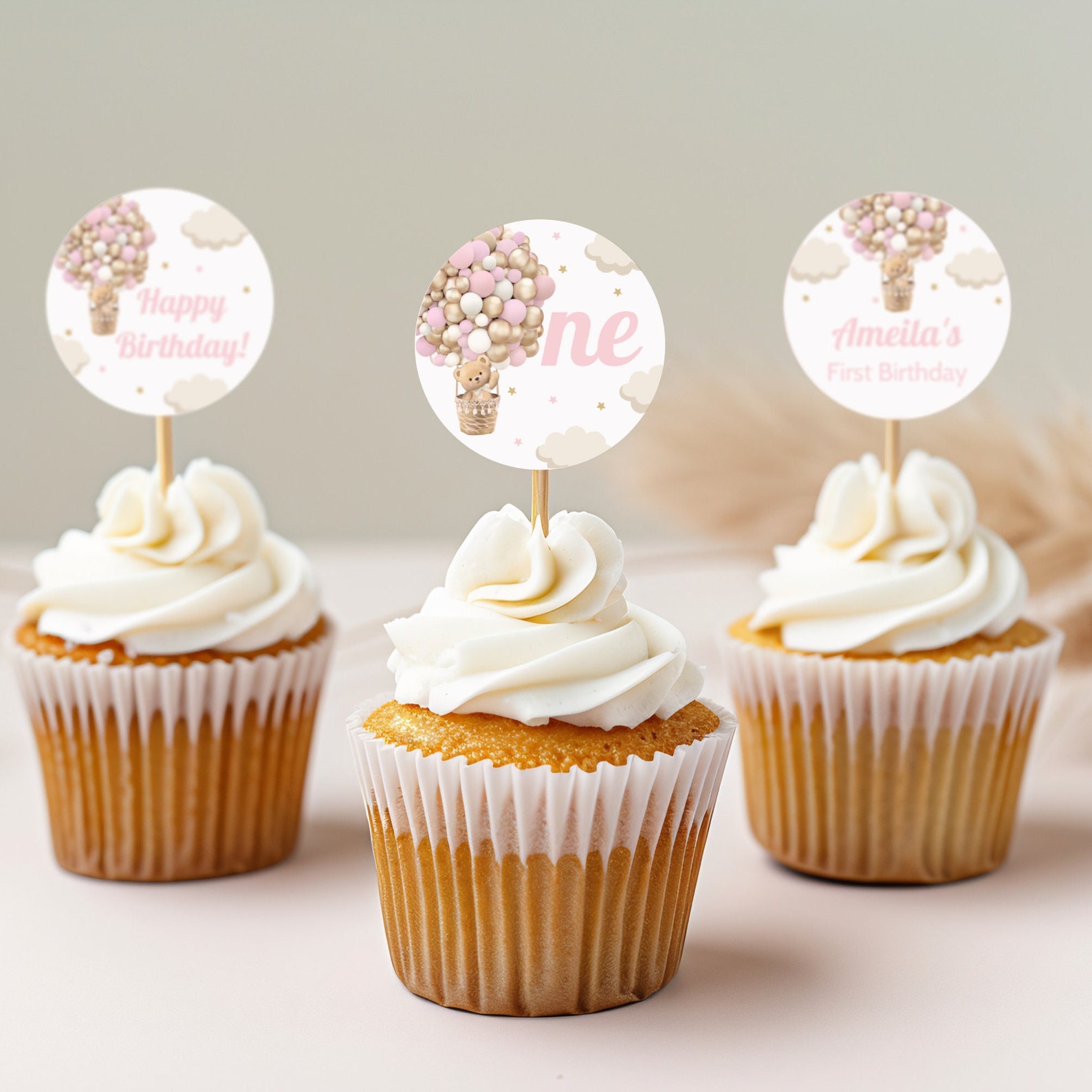 Editable Cupcake Toppers, Bear-y First Birthday Cup Cake Toppers, Teddy ...