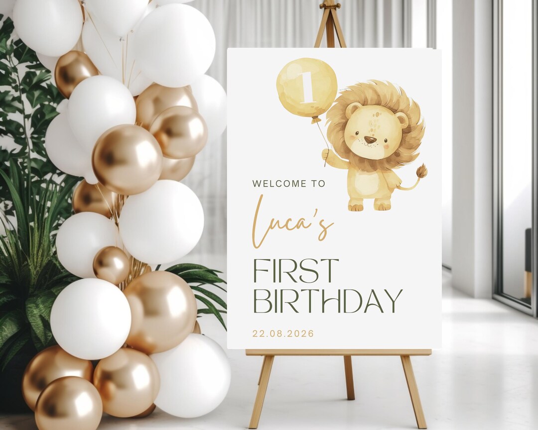 Editable 1st Birthday Lion Welcome Sign, First Birthday Boy Lion ...