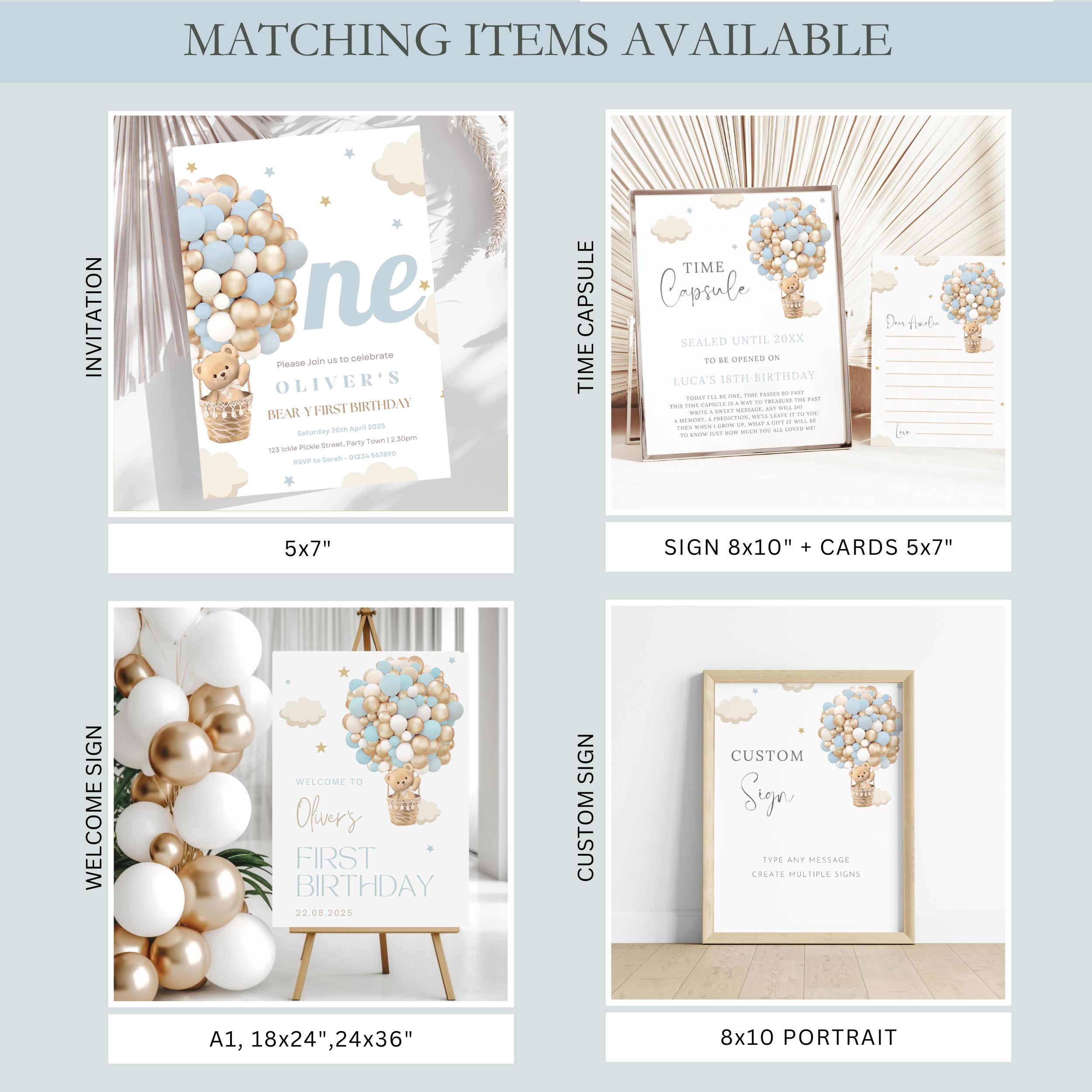 Editable 1st Birthday Teddy Bear Milestone Sign, First Birthday Boy Hot ...