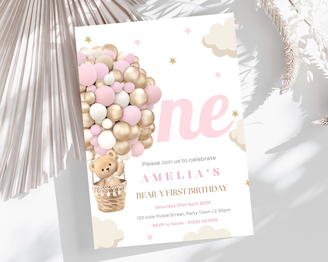 Editable Beary 1st Birthday Invitation, Printable Bear Theme 1st ...