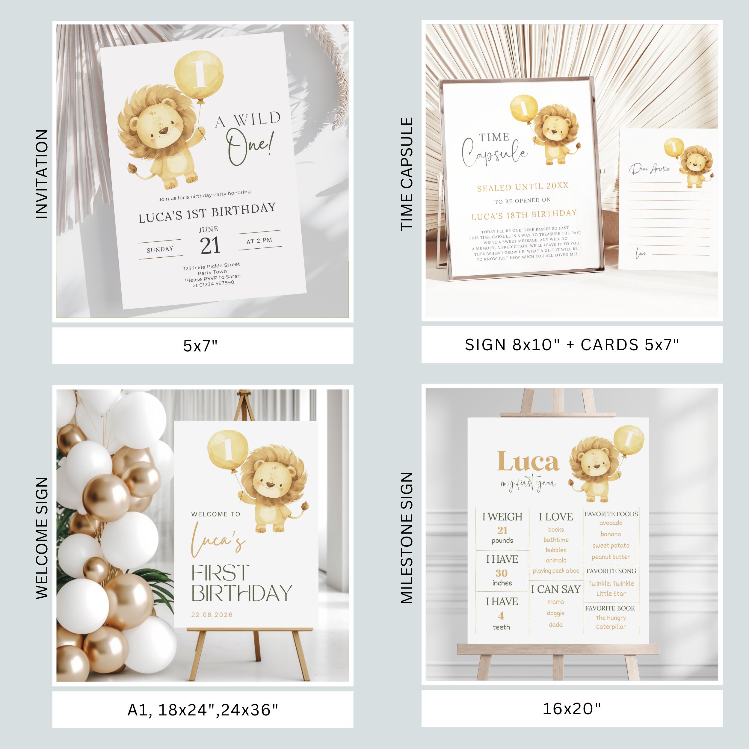 Editable Wild One Lion Birthday Bundle, Lion 1st Boy Bundle, Lion ...