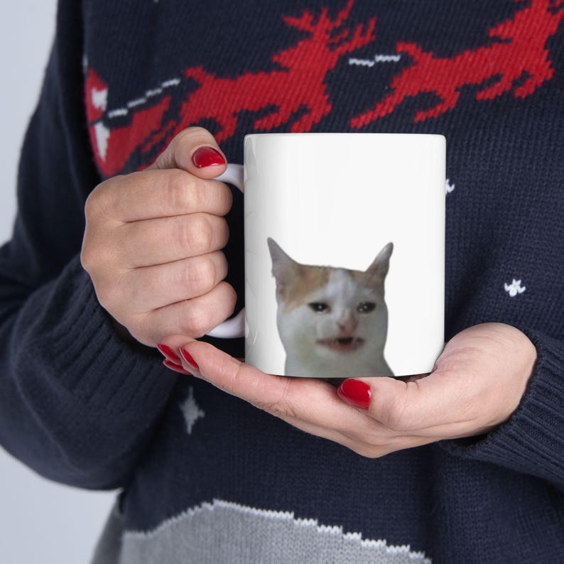 Distressed Upset Sad Cat Meme Mug Funny Silly Modern Gift Self Aware ...