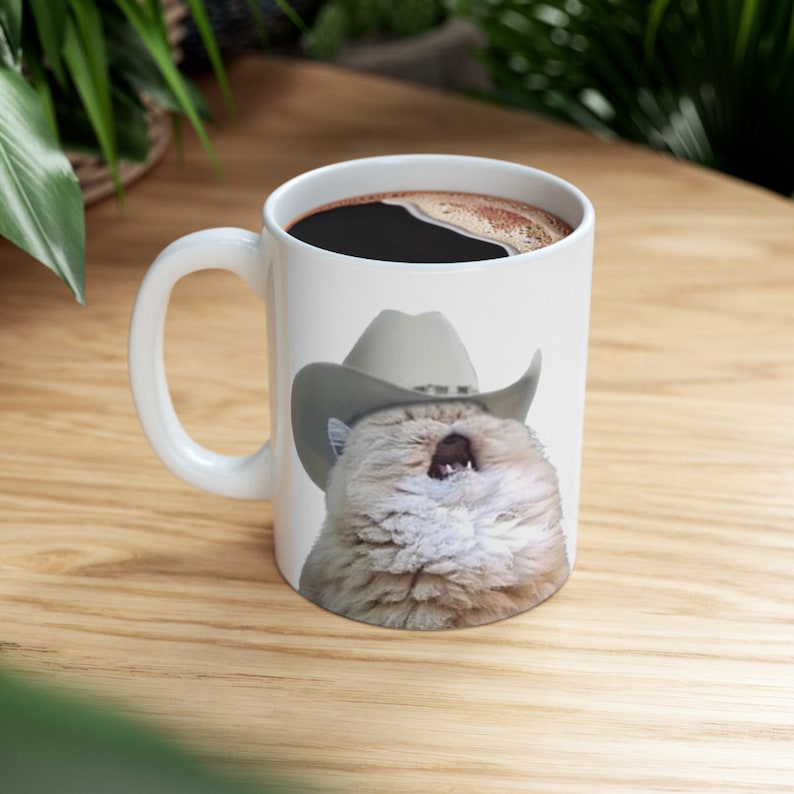 Screaming Cowboy Cat Meme Mug, Meme Humor Mug, Funny Mug, Quirky Mug ...