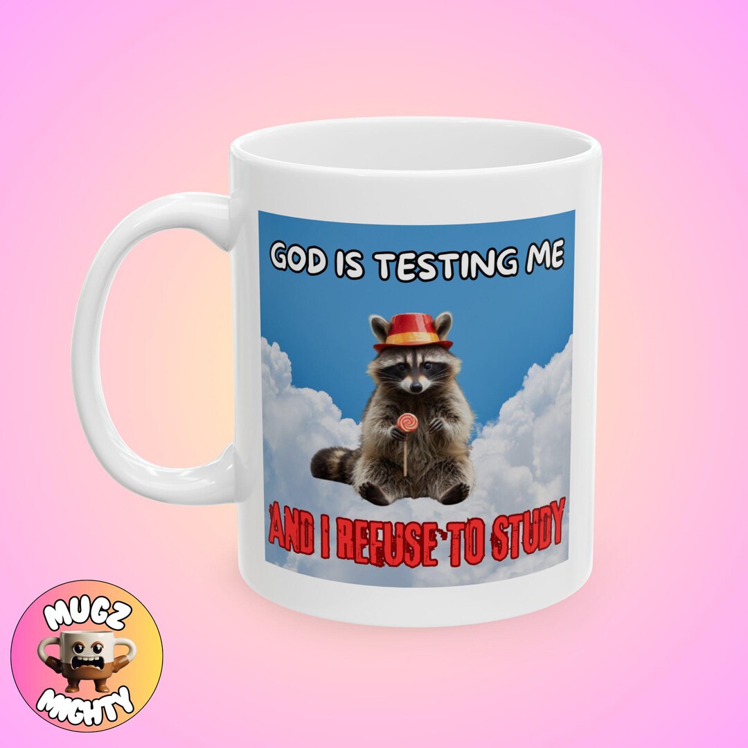 God is Testing Me and I Refuse to Study Raccoon Meme Mug Funny Trending ...