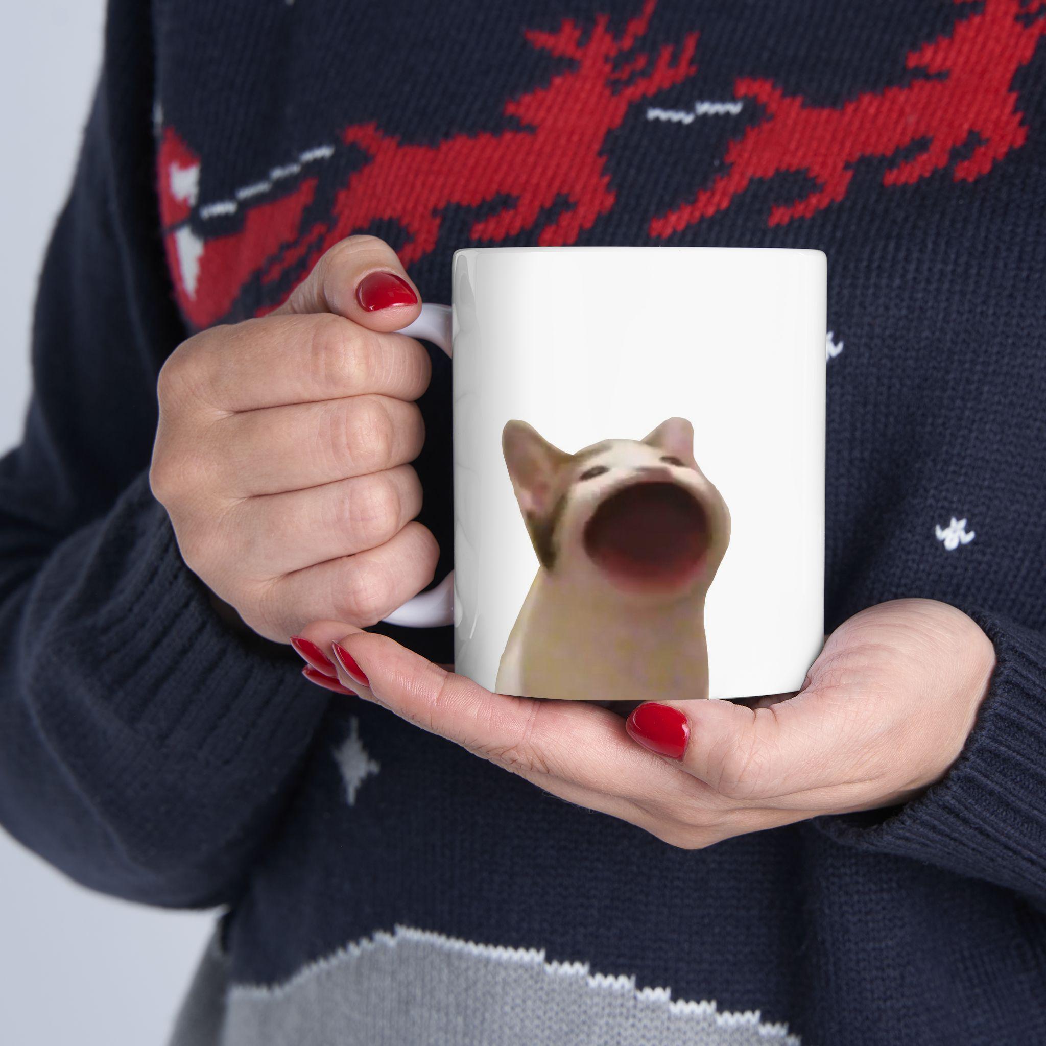 Mouth Popping Cat Meme Mug Funny Silly Modern Gift Self Aware Coffee ...