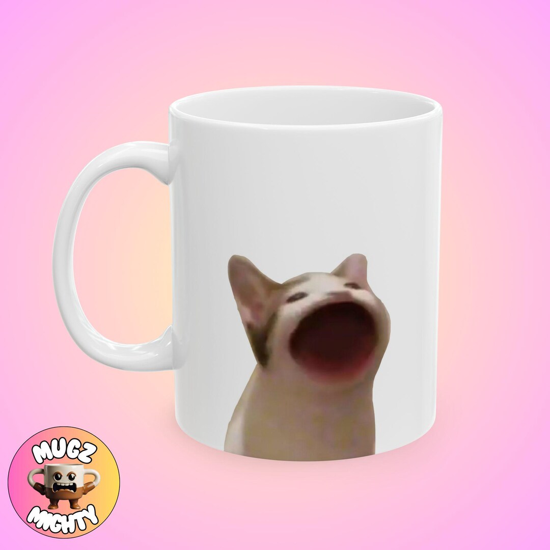 Mouth Popping Cat Meme Mug Funny Silly Modern Gift Self Aware Coffee ...