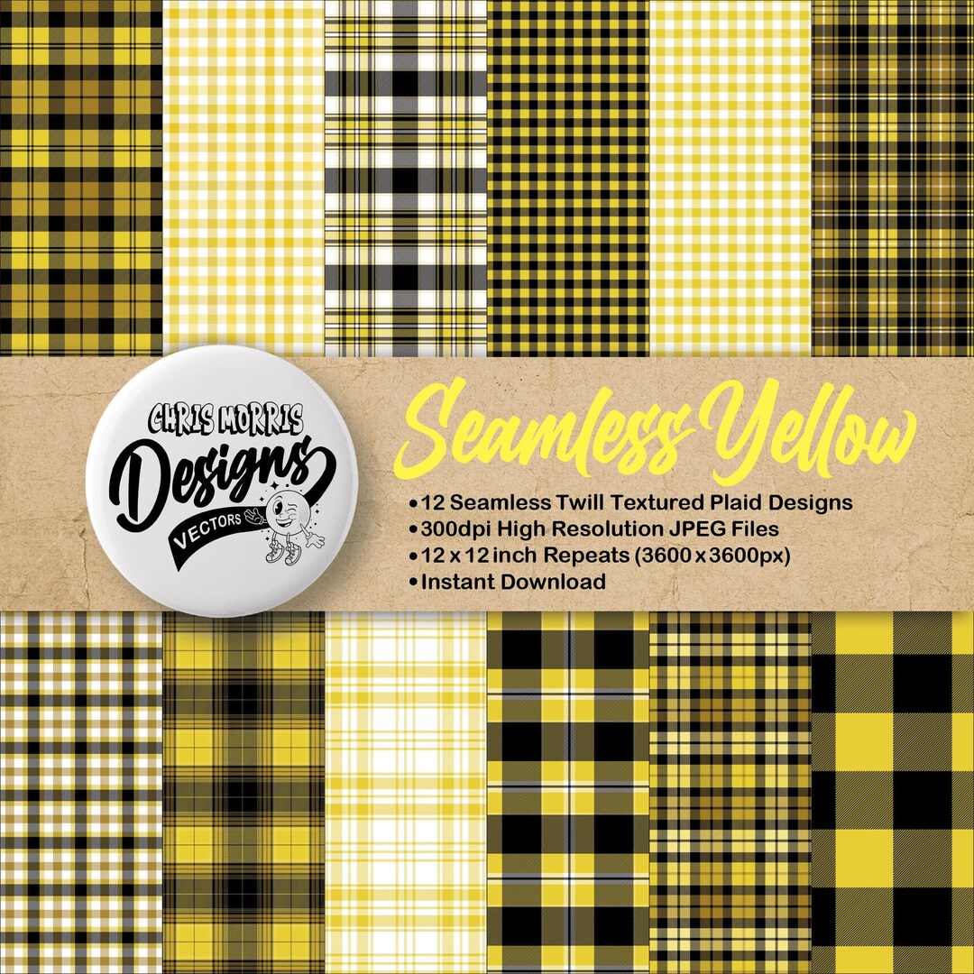 Seamless Yellow Plaid Check Patterns, Digital Paper Bundle, Assorted ...