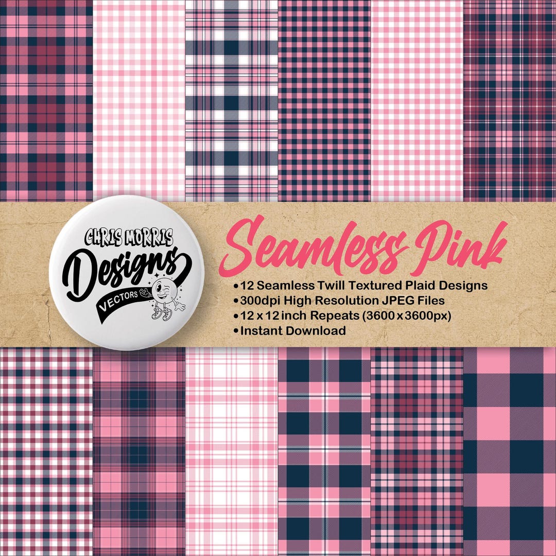 Seamless Pink Plaid Check Patterns, Digital Paper Bundle, Assorted Pack ...