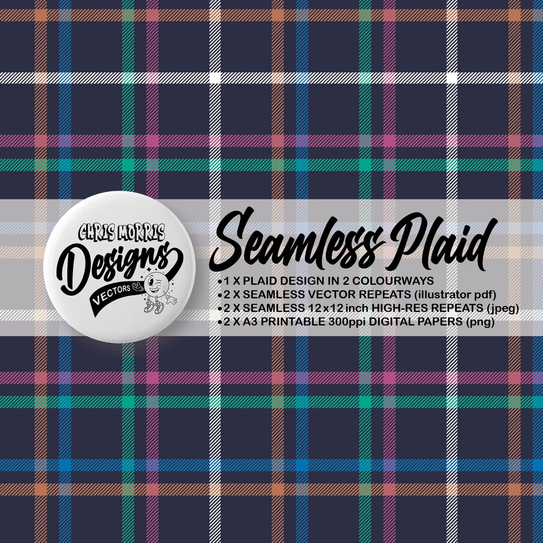 Seamless Tattersall Plaid Check Vector Pattern, 2 Colourway Navy & Dark ...