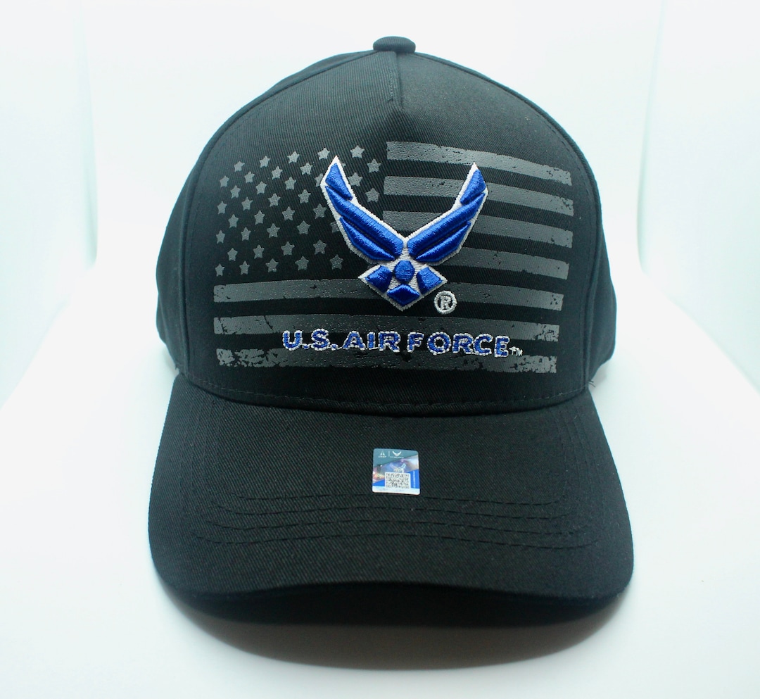 U.S Air Force Flag Hat. Air Force Blue Logo Black Cap. USAF American ...