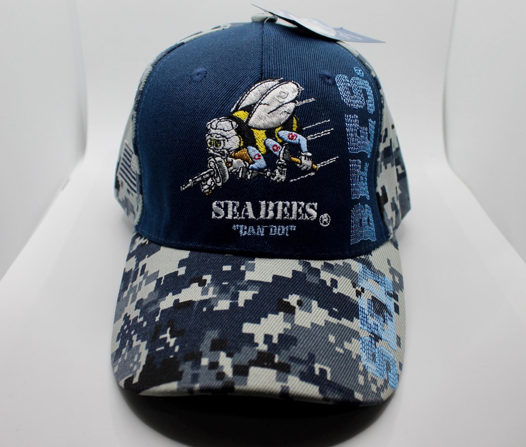 U.S Navy Blue and Camo Hat. Seabees Hat. Seabees Can Do US Navy Cap ...