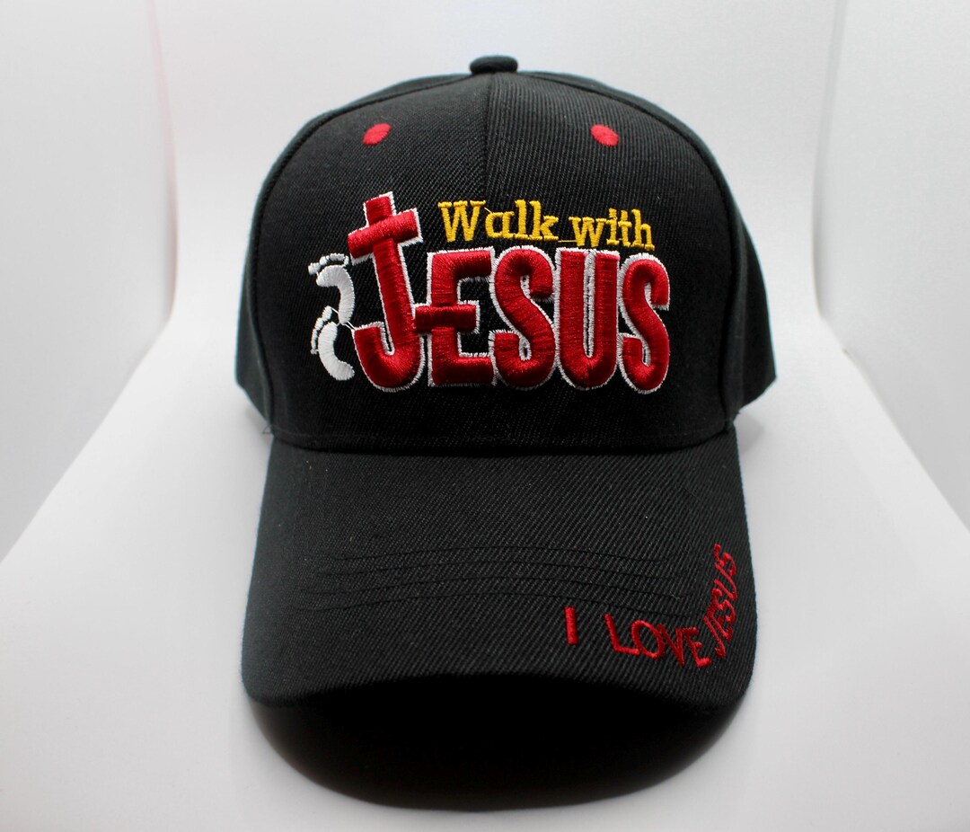 Walk With Jesus Hat. Jesus Christ Baseball Cap. Christian Jesus Black ...