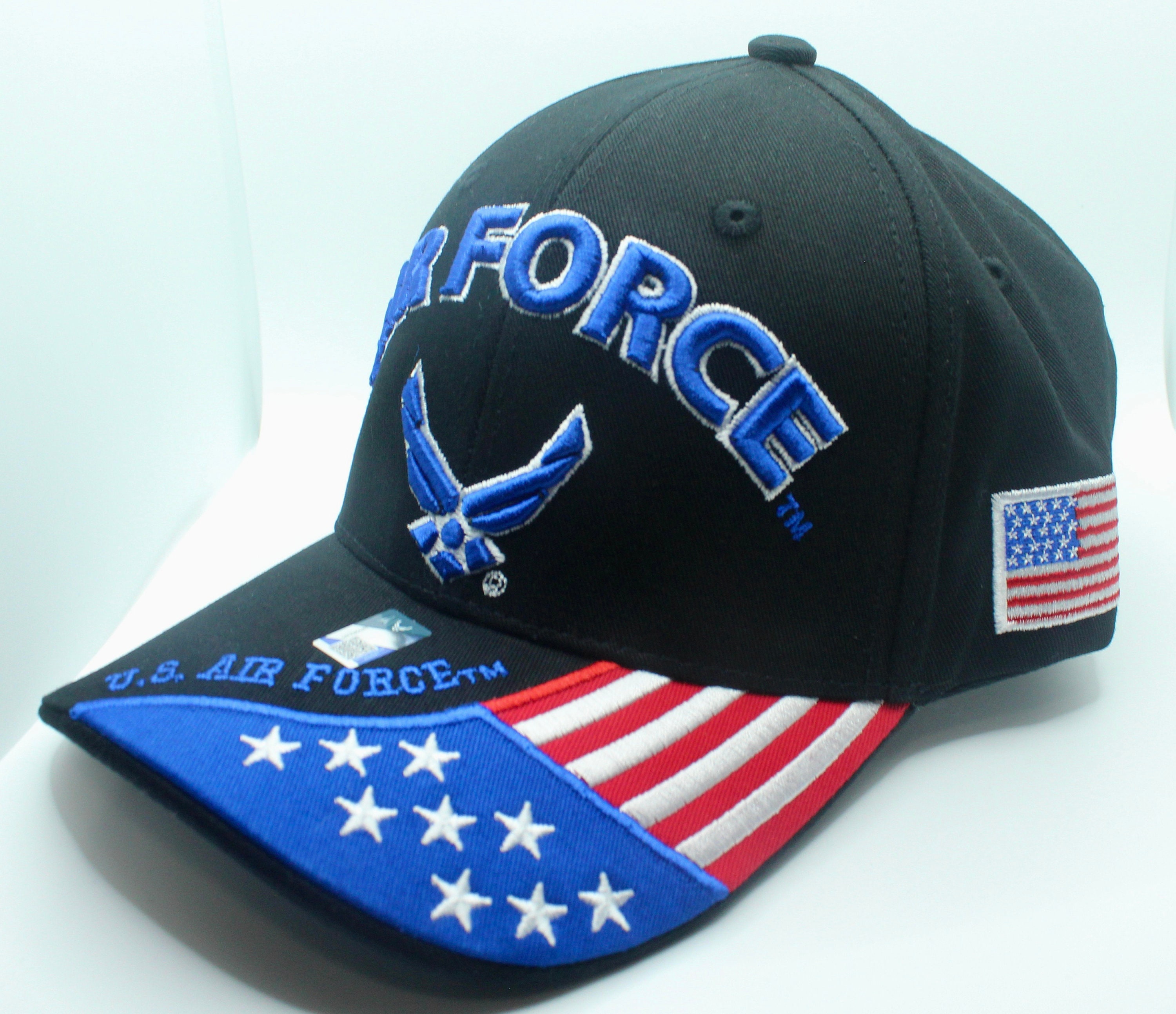 U.S Air Force Hat. Air Force Logo Cap. USAF American Flag Black Hat ...