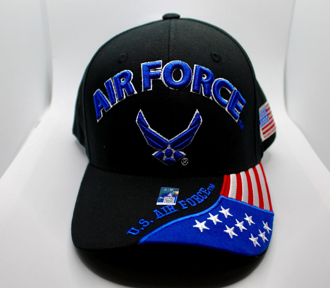 U.S Air Force Hat. Air Force Logo Cap. USAF American Flag Black Hat ...