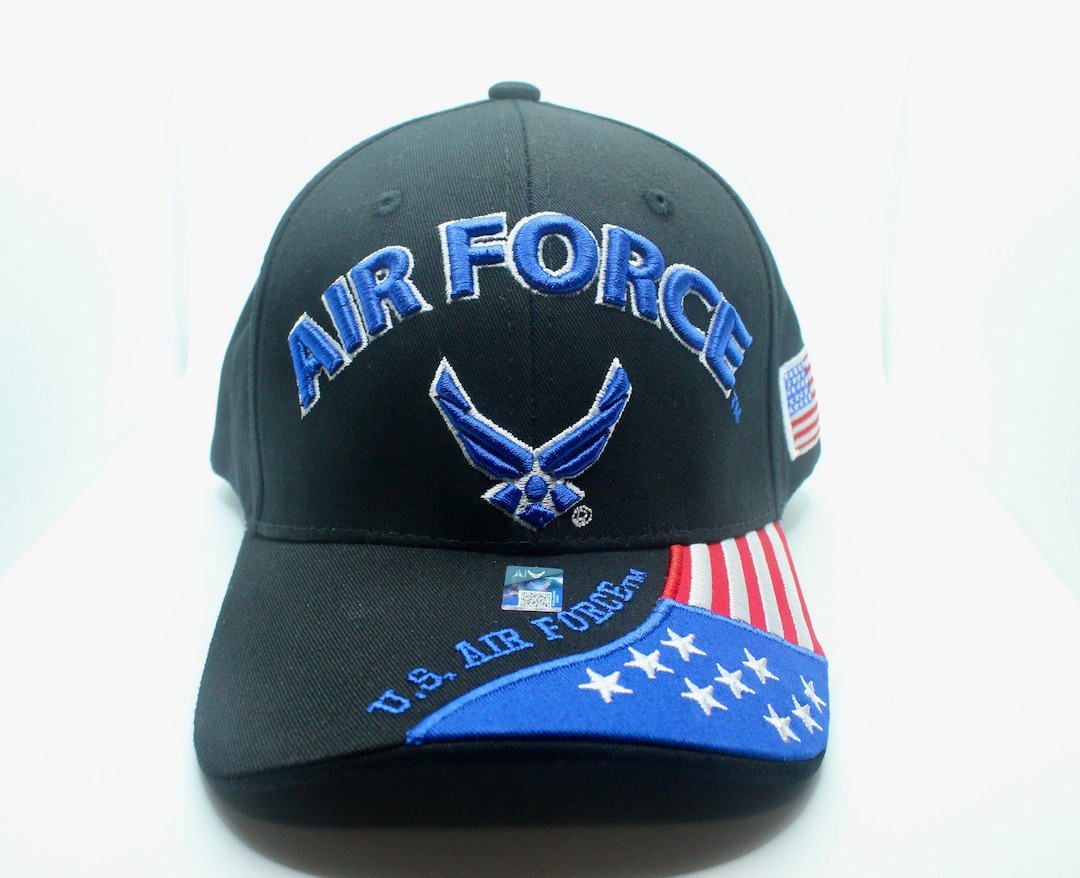 U.S Air Force Hat. Air Force Logo Cap. USAF American Flag Black Hat ...