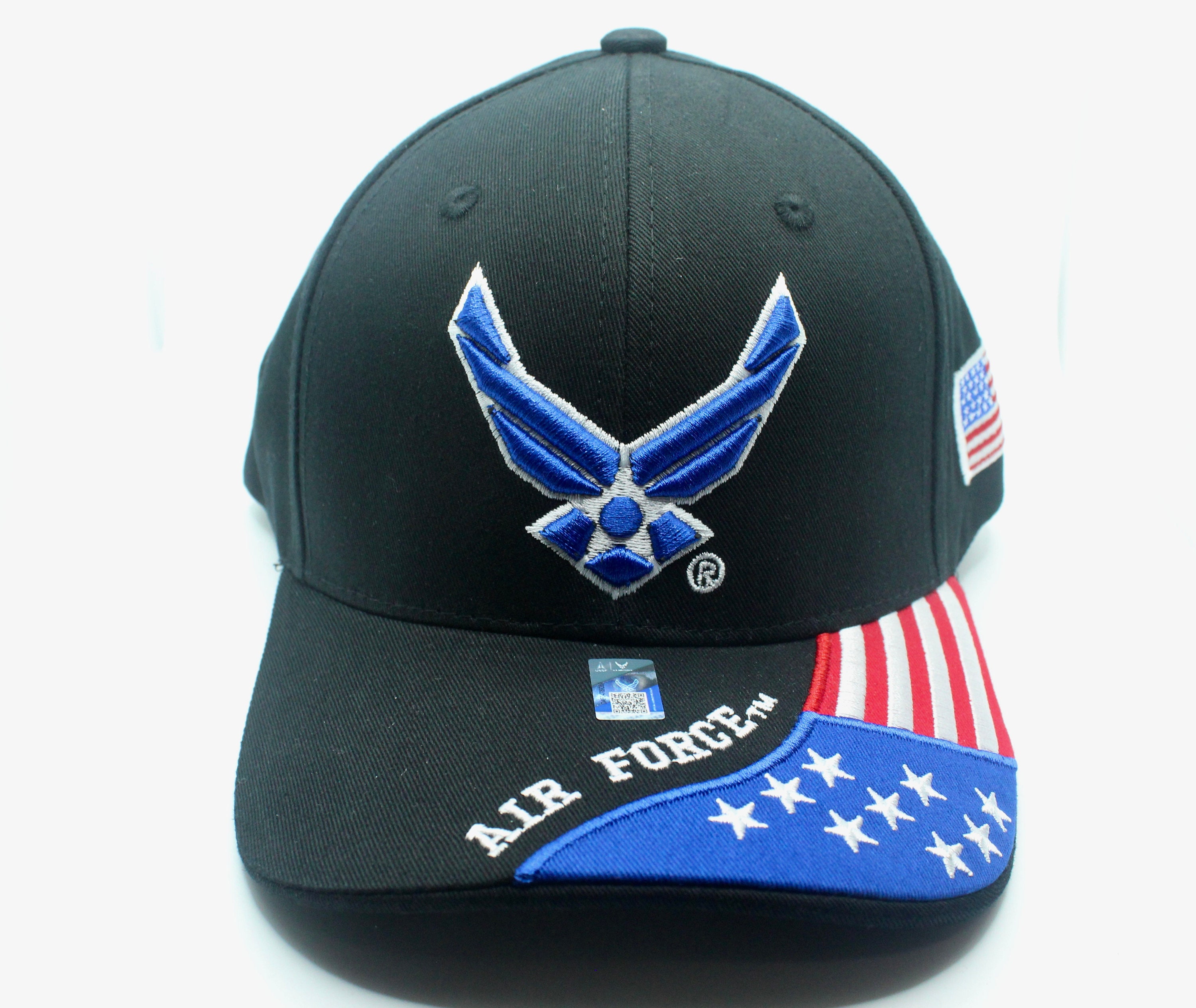 U.S Air Force Hat. Air Force Logo Cap. USAF American Flag Black Hat ...