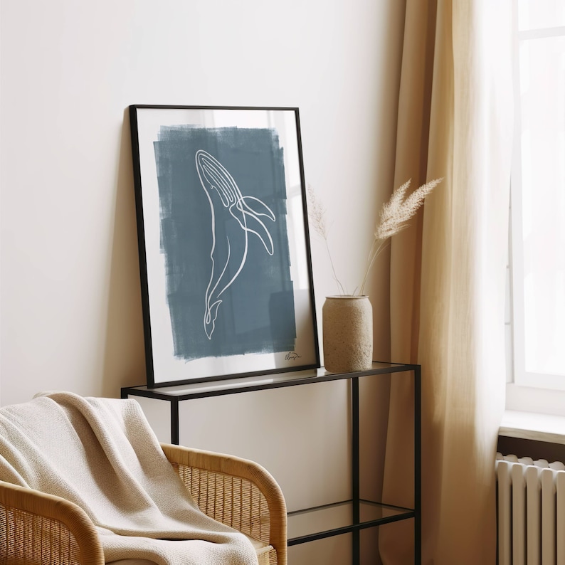 Whale Line Art Print, Line Drawing, Hand-painted Line Drawing, Abstract ...