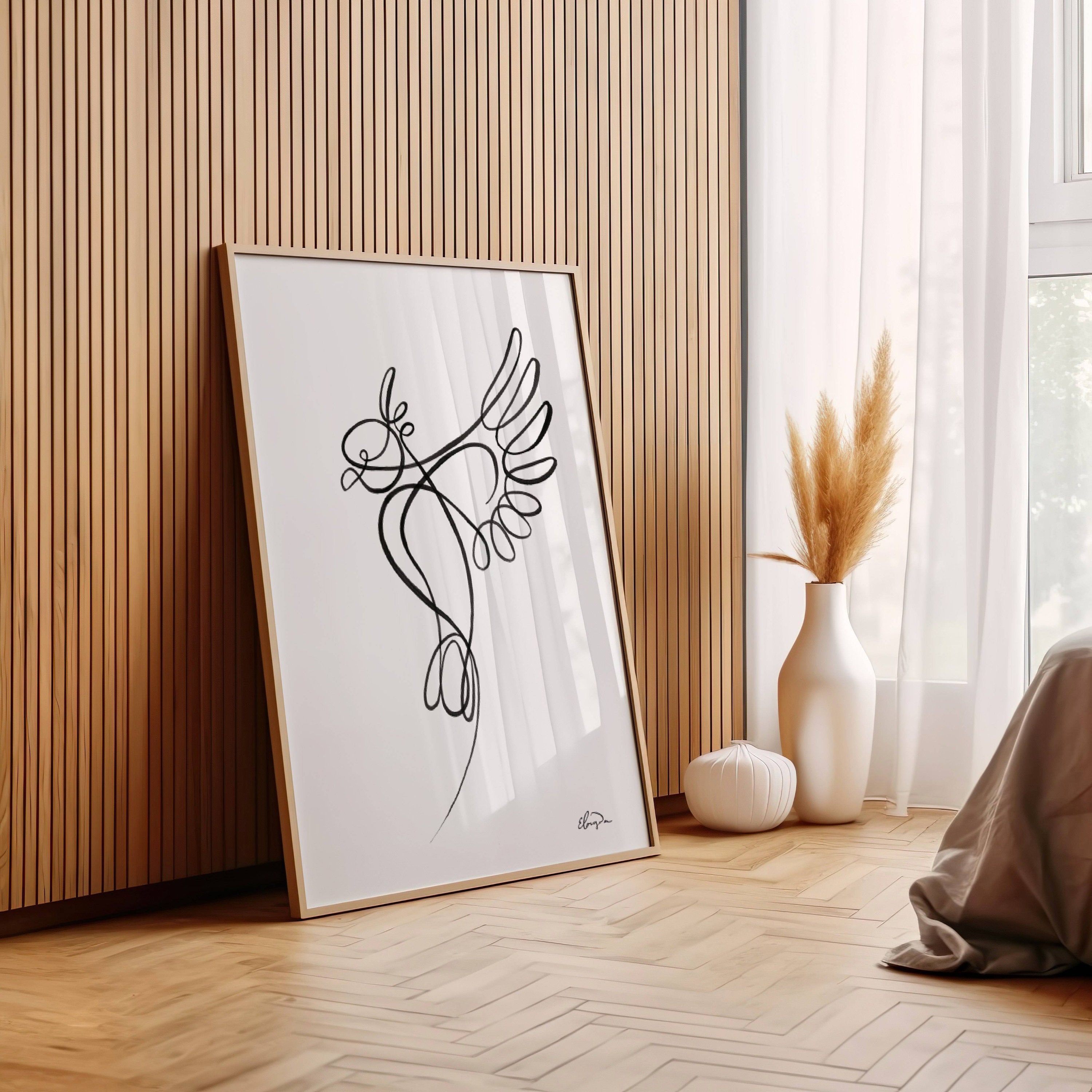 Bird Line Art Print, Line Drawing, Hand-painted Line Drawing, Abstract ...