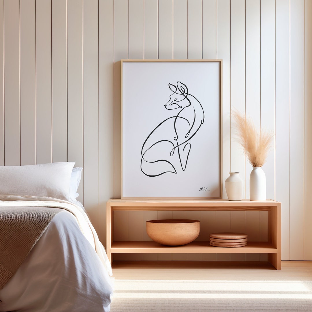 Fox Line Art, Digital Download, Sitting Fox Artwork, Abstract One Line ...