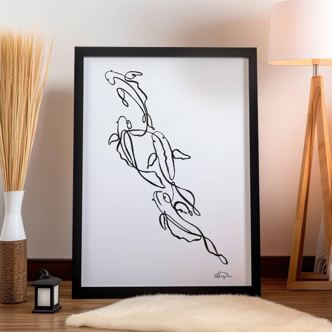 Swimming Fish Line Art, Line Drawing Print, Fish School Artwork ...