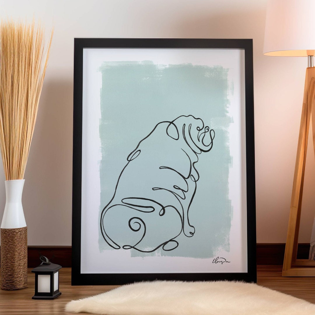 Bulldog Wall Art, Line Drawing Print, Dog Artwork, Abstract One Line ...